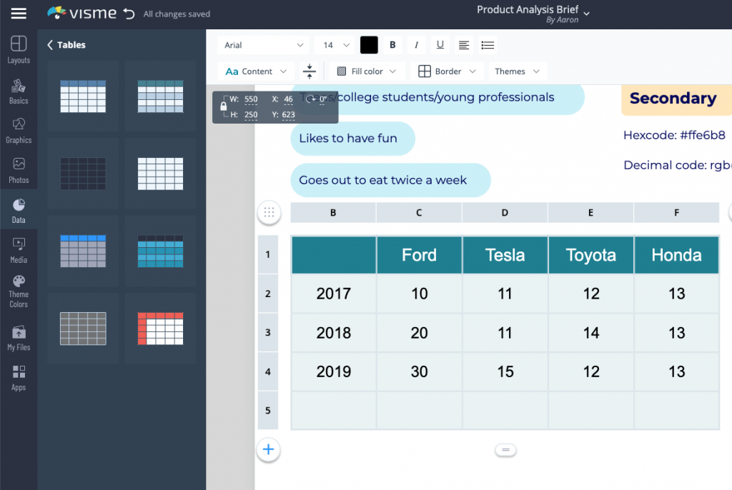 Formatting and Styling Tables in Visme | Visme Help Center