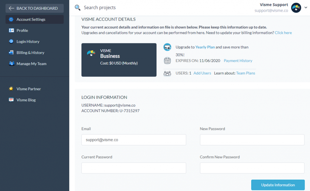 manage-my-account | Visme Help Center
