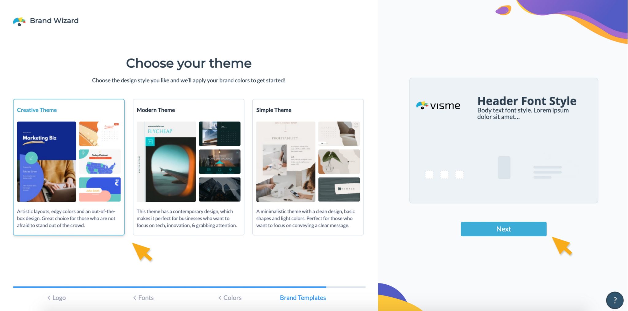 Set up your Brand Area using Brand Wizard| Visme Help Center