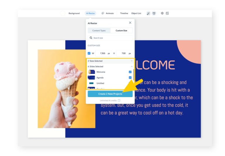 Resizing your projects using AI Resize | Visme