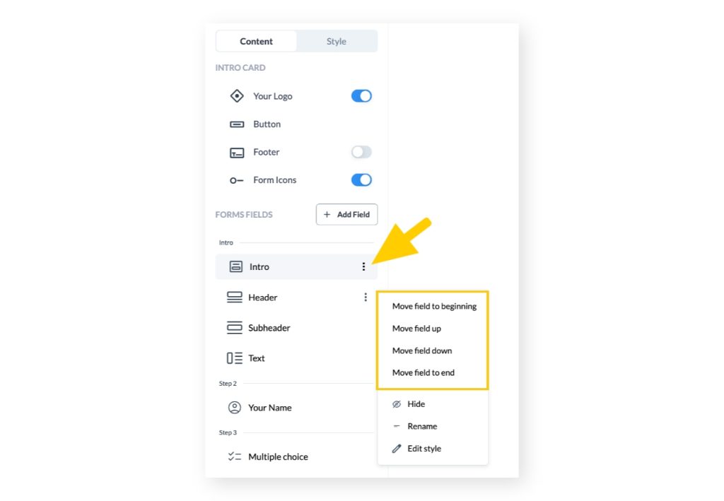 Reordering Form Fields | Visme Help Center
